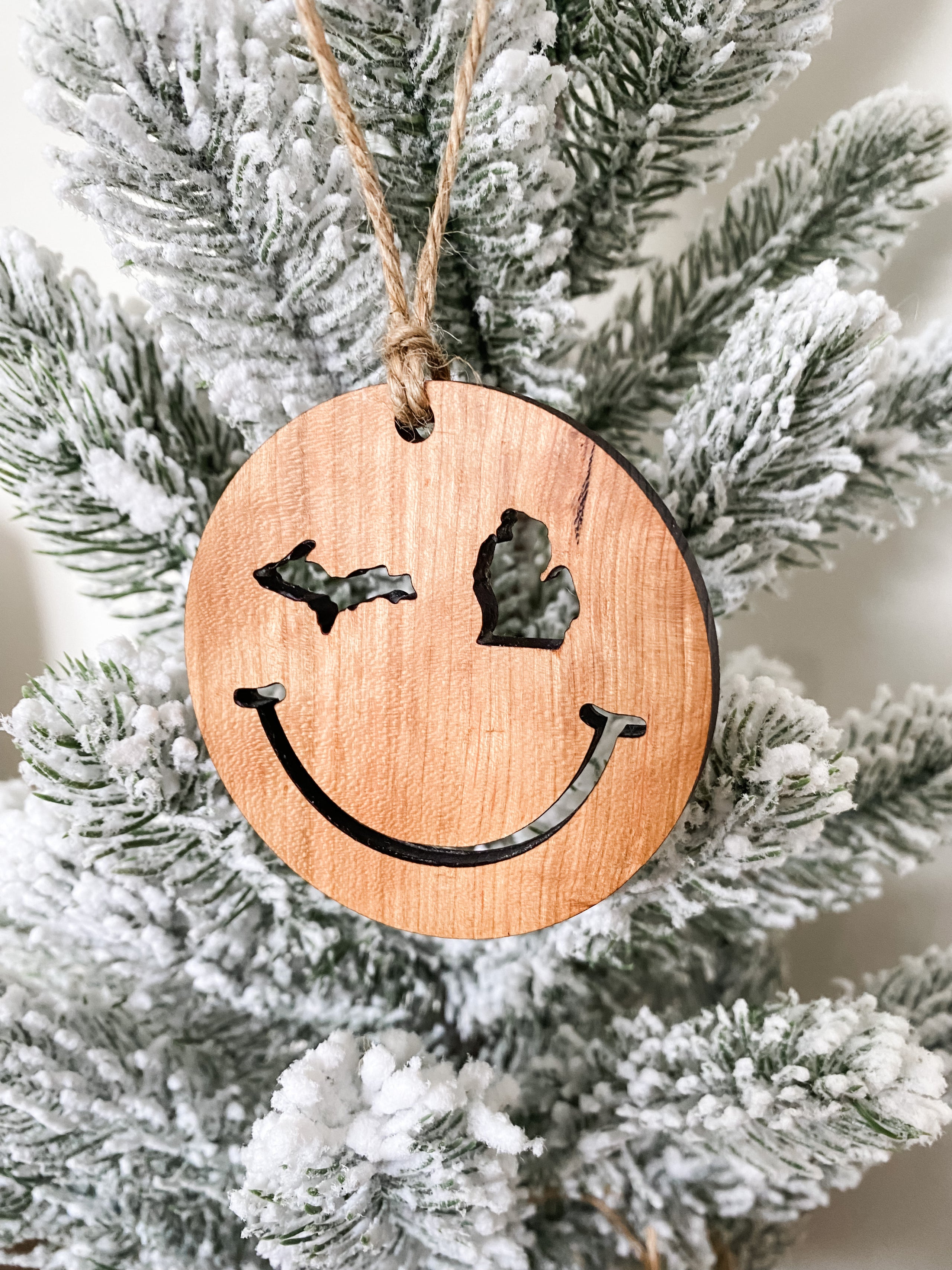 Cherry Hardwood Michigan Smiley Ornament | Little Loon Co.