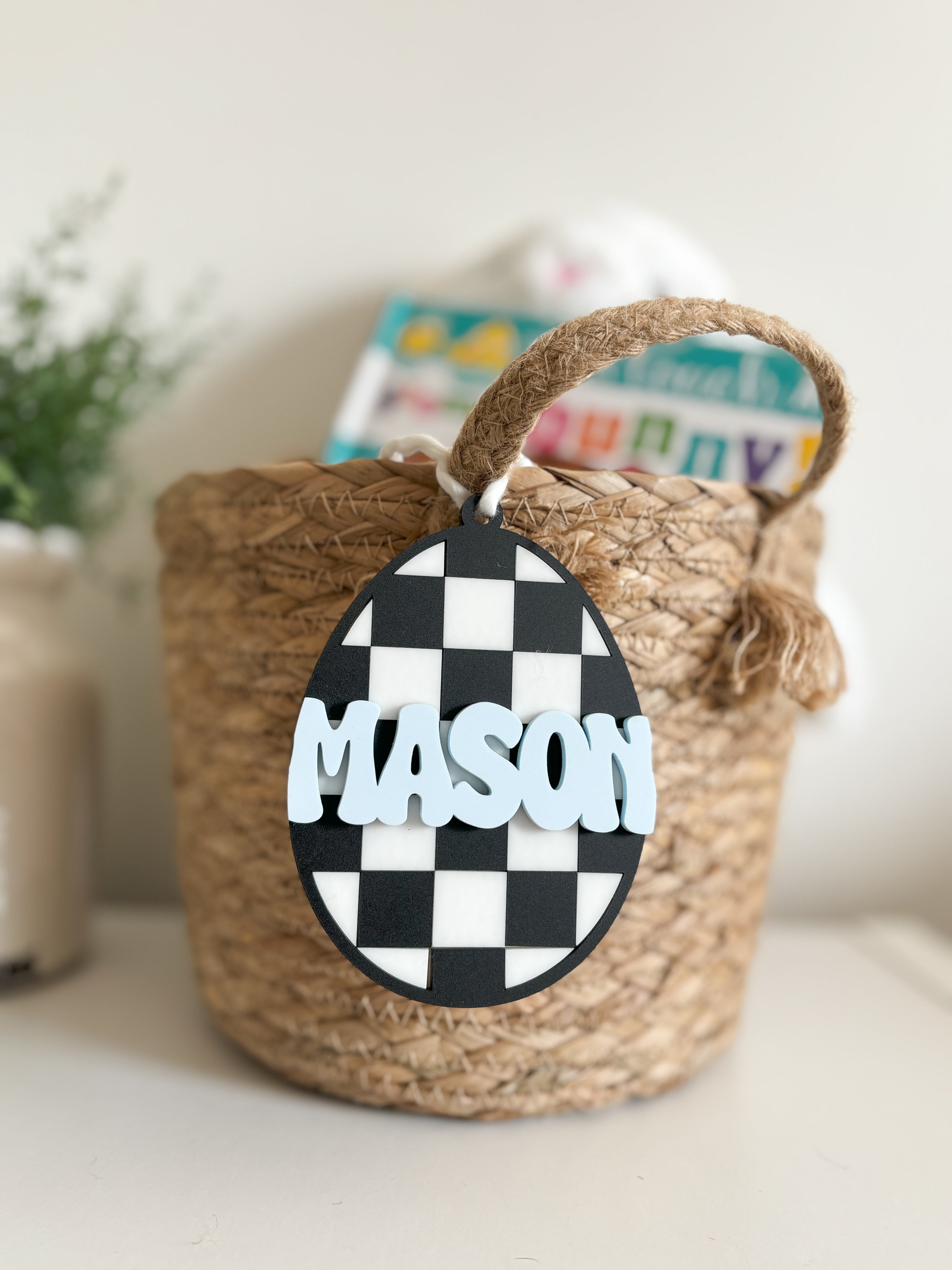 Checkered Print Easter Egg Basket Tag | Little Loon Co.